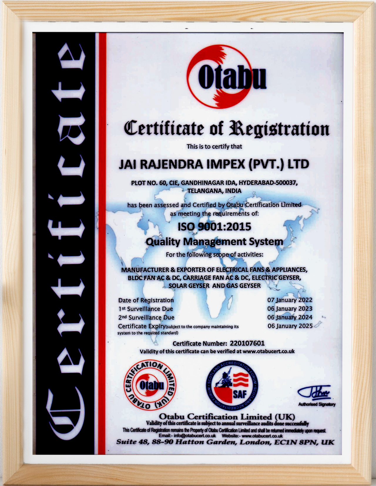 Certificates | Toofan Fans