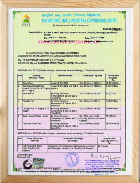 Certificates | Toofan Fans